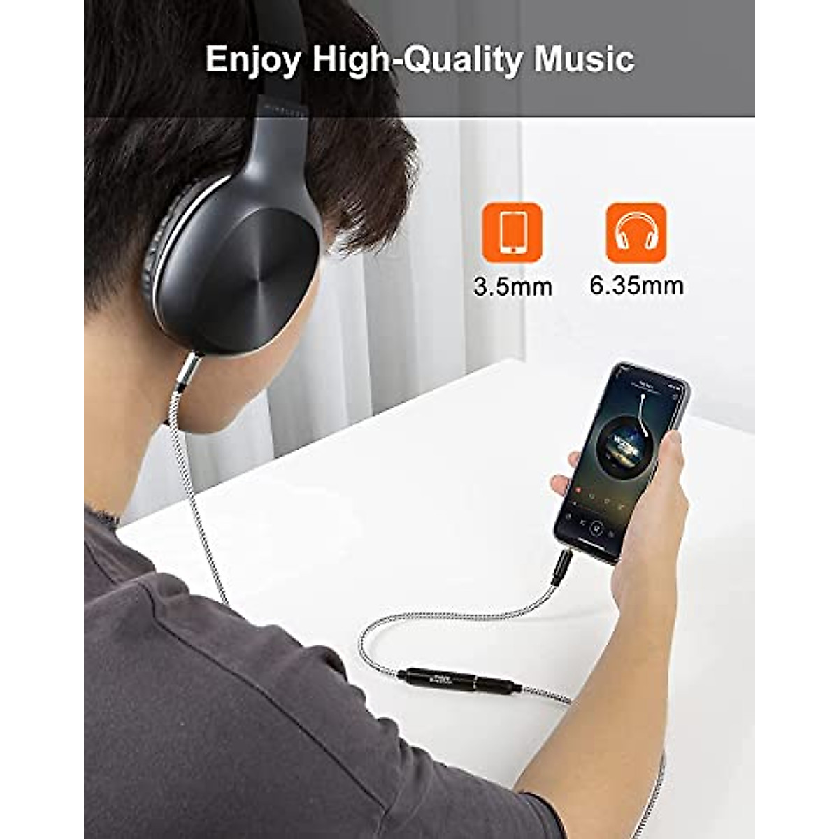 CableCreation 3.5mm to 6.35mm Headphone Adapter 1FT, TRS 6.35 (1/4 inch) Female to 3.5 (1/8 inch) Male Adapter Cable for Amplifier, Guitar, Headphone, Home Theater Devices, Laptop, Phone