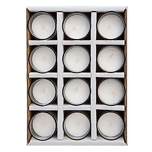 Harmonic Blossom Glass Votives - Premium White Unscented Votive Candles in Clear Elegant Holders - 15 Hour Long Lasting Burn Time - for Weddings, Parties and Event Decoration Centerpieces (12 Pack)