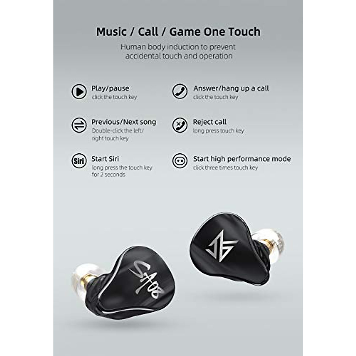 KZ SA08 TWS True Wireless Bluetooth 5.0 Earbuds with Mic, 8BA HiFi Stereo in Ear Earphones, Physical Passive Noise Reduction Hedsets Headphones for Call Phone/Game/Music (Black)