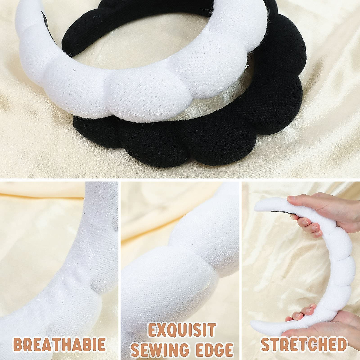 2 PCS Women Sponge Spa Headband Makeup Headband Spa Headbands Terry Towel Cloth Fabric Head Band for Skincare, Face Washing, Makeup Removal, Shower, Facial Mask, Hair Accessories 2 Colors (blackwhite)