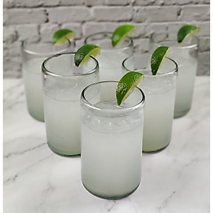 Dos Sueños Hand Blown Mexican Drinking Glasses – Set of 6 Natural Clear Glasses (14 oz each)