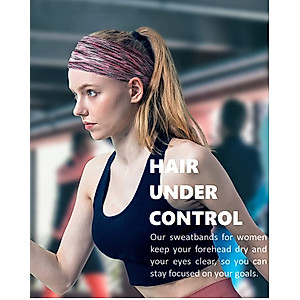 TERSE Moisture Wicking Headbands for Women - Non Slip Sweatbands for Workout, Sports, Yoga, Running, Athletic Hair Bands