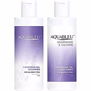 Aquableu Natural Lavender Shampoo & Conditioner Set - Gentle Ultra Calming Multitasking Cleanser - Nourishing & Restorative - Jojoba Oil - Sulfate & Paraben Free - For color treated hair (8 oz)