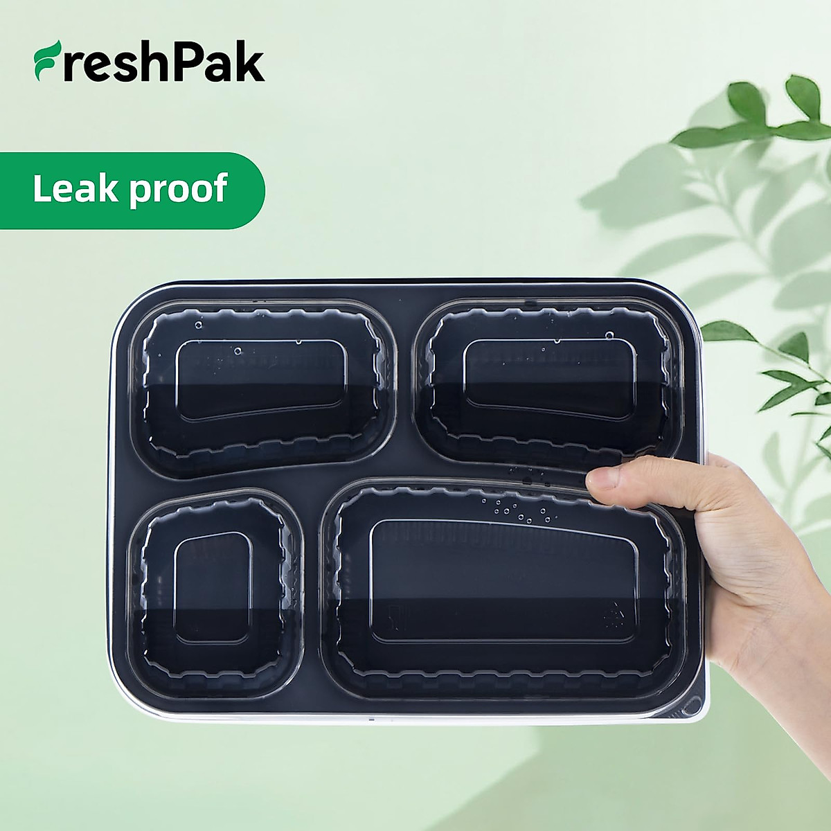 FRESHPAK Meal Prep Container, 4 Compartment 40-Pack To Go Containers with Lids Reusable BPA Free Microwave and Freezer Safe Bento Boxes Ideal for Portion Control and Food Storage(34oz)