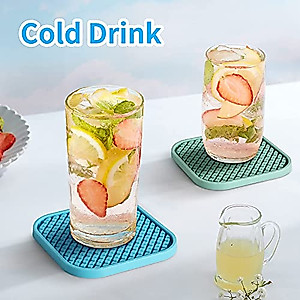 Silicone Coasters [6 Pack] ME.FAN Coasters for Drinks,Drink Coasters with Holder - Cup Mat - Non-Slip, Non-Stick, Stay Put, Deep Tray - Prevents Furniture and Tabletop Damages Square Nave Blue