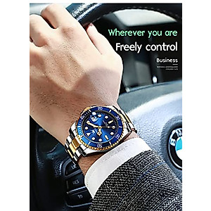 OLEVS Mens Watch Stainless Steel Big Face Blue Casual Dress Wrist Watch Quartz Analog Day Date Waterproof Luminous