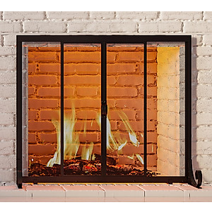 Fire Beauty Fireplace Screen, Wrought Iron Mesh, Baby Safe Spark Guard Protector with 2-Doors Large Flat Guard Screens (37.8 x 30.7 Inch)