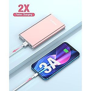 EnergyQC Pilot 4GS Portable Charger, Fast Charging 12000mAh Power Bank Dual 3A High Speed Output External Battery Pack Compatible with iPhone 13/12/11/X Samsung S10 and More - Rose Gold