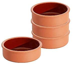 Handmade Clay Pot for Cooking Set of 4, Non-Toxic Large Terracotta Bowls, Clay Cookware for Mexican, Indian, and Korean Dishes, Glazed Earthen Dinnerware Suitable for Stovetop, 5.9 in