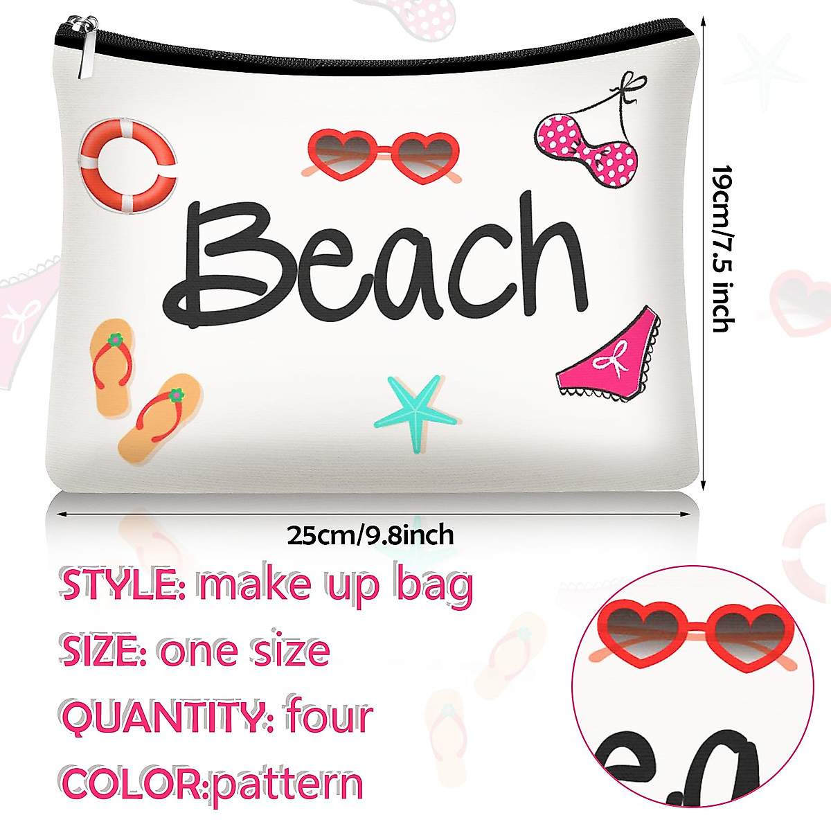 Weewooday Beach Cosmetic Bag for Women Funny Beach Makeup Bag Gifts Beach Accessories Travel Organizer Summer Cotton Case Pouch for Gifts