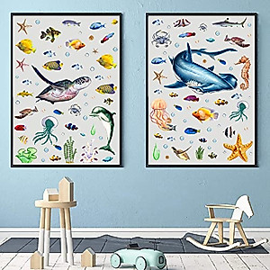 MEFOSS 142 PCS 3D Under The Sea Ocean Animals Wall Decal DIY Fish Dolphin Turtle Starfish Seaweed Shark Wall Stickers for Kids Room Playroom Nursery Classroom Bathroom Decor