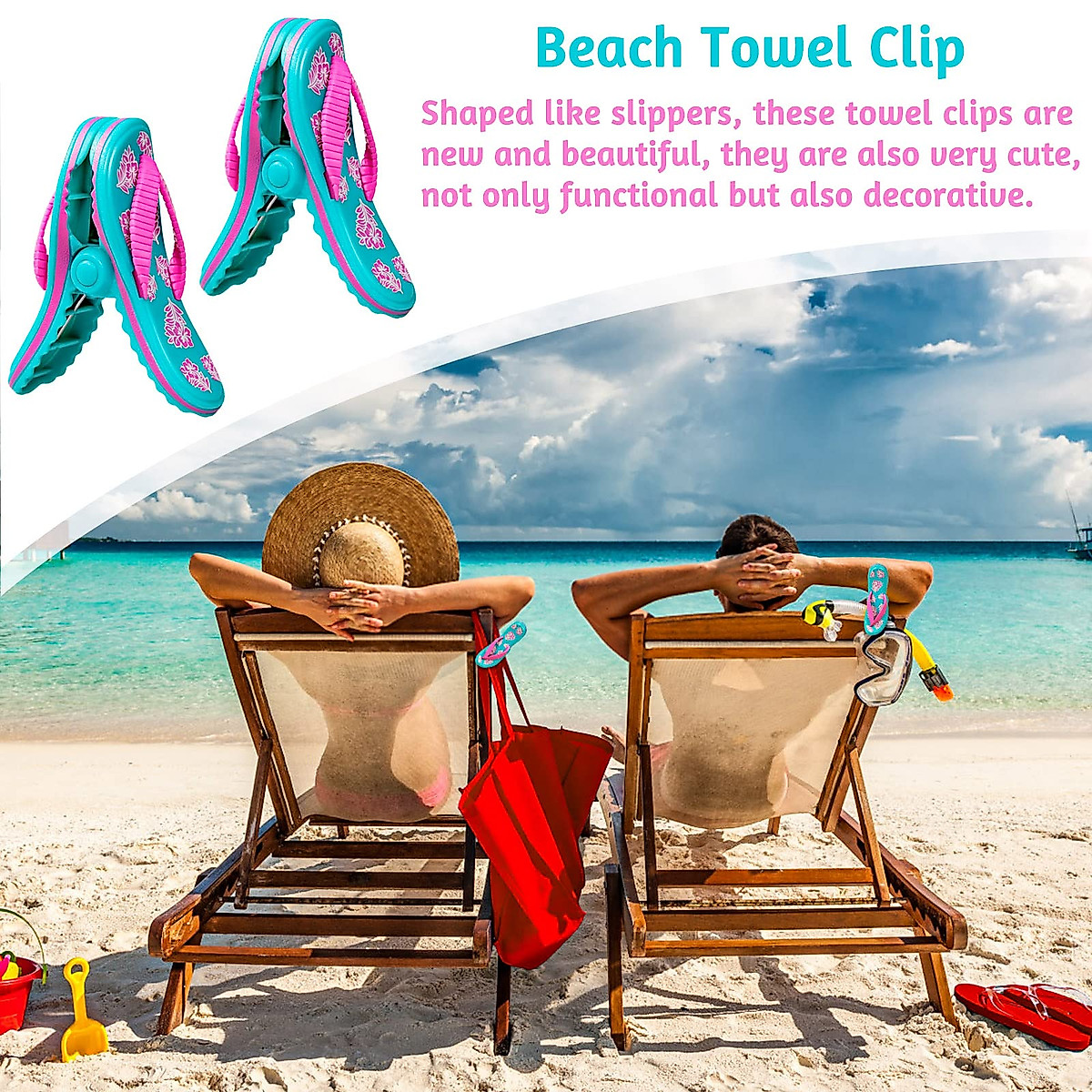 2 PCS Beach Towel Clips, Flip Flop Towel Blanket Holder for Holiday Patio Pool Lounge Chair