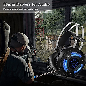 ALWUP Stereo Gaming Headset for PS4, Xbox One Headset, Lightweight Noise Cancelling Over Ear PC PS5 Gaming Headphones with Anti-Noise Mic, 50mm Drivers, Surround Sound, Soft Memory Earmuffs