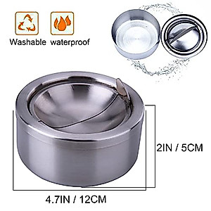 Outdoor Ashtray with Lid, hanlongyu Flip Top Stainless Steel Ash Tray Sets for Weed, Metal Windproof Ashtrays for Cigarettes, Smokers, Desktop Smoking Ashtray Office Patio Home Decor