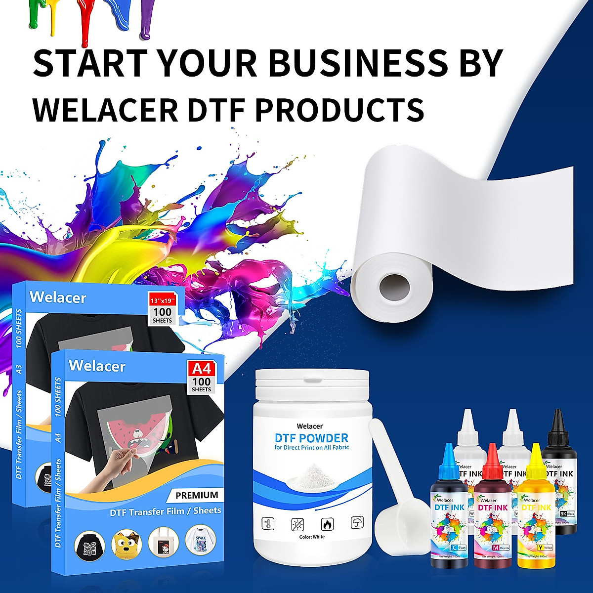 Welacer DTF Ink White 500ml - Premium Heat Transfer Ink Conversion Kit Refill for I3200, XP600, R1390, Epson L1800, ET2800 ET8500 R2400, L800, 1430, P400, P800, XP-15000 All DTF Printers,for DTF Film