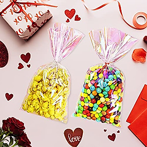 Yotelab Easter Cellophane Treat Bags, 6x12 Inches Iridescent Holographic Cellophane Goodie Bags, Party Favors Bags with Twist Ties,100Pieces