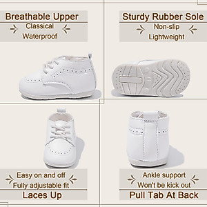Sawimlgy Baby Boys Girls Premium Soft Leather Oxfords Dress Wedding Shoes Sturdy Rubber Sole Waterproof Lace Up Ankle Shoes Brogue Formal Loafers First Walker Newborn Infant Toddler Lazy Crib Shoes