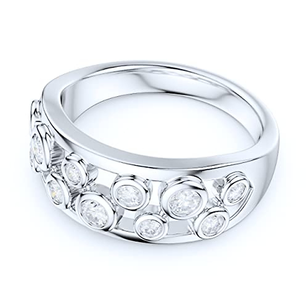 PRSTANI Sterling Silver Fashion Split Shank Bubbles Simulated Round Brilliant Cut Diamond Ring Wedding Band (5.5)