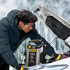 STANLEY J7C09D Digital Portable Power Station Jump Starter: 1400/700 Instant Amps, 120 PSI Air Compressor, 3.1A USB Ports, Battery Clamps