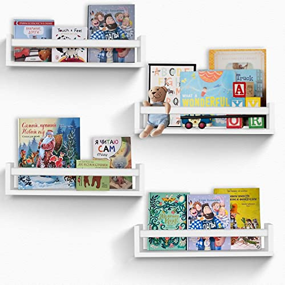 BOMID White Floating Shelves Wall Shelves,Crown Molding Wall Mounted Mantle Shelf of Molding Ledge Wall Shelves Set of 2, 16 3/4 inches (White)