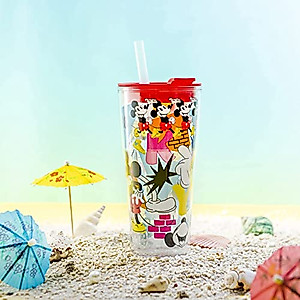 Zak Designs Disney Insulated Plastic Tumbler with Press-In Lid and Straw, Made with Durable and Non-BPA Material for Travel Cold Drinks (16 oz, Mickey Mouse)