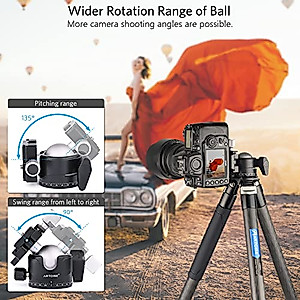 46mm Low Profile Tripod Head with 3 Screw Adapter 3/8 to 1/4 Professional Aluminium 360 Rotating Panoramic Ball Head Max Loading 44lbs/20kg