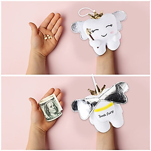 Tooth Fairy Pillow with Shiny Wings Embroidered Tooth Fairy Doll with Pocket Crystal Velvet Tooth Fairy Souvenir Boy Girl Gift (White) (Second Edition)