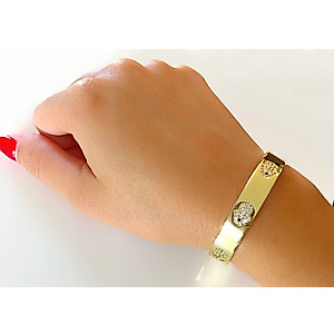 LESLIE BOULES 18K Gold Plated Hamsa Hand Cuff Bracelet for Women Fashion Jewelry