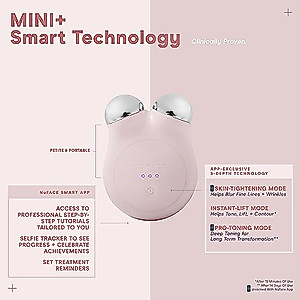 NuFACE Mini+ Starter Kit – Petite Facial Toning Device with Aqua Gel Activator 1.69 Oz, Silk Crème Activator 0.5 Oz + Clean Sweep Applicator Brush - Sandy Rose