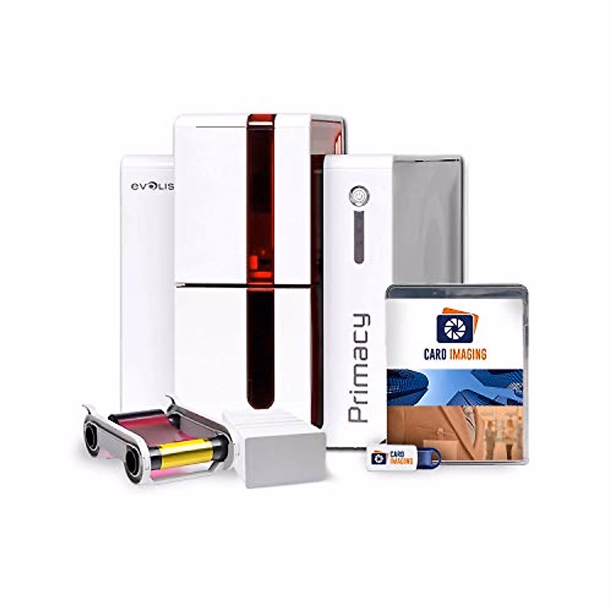 Evolis Primacy Dual Sided ID Card Printer & Supplies Bundle Badge Machine (PM1H0000RD)
