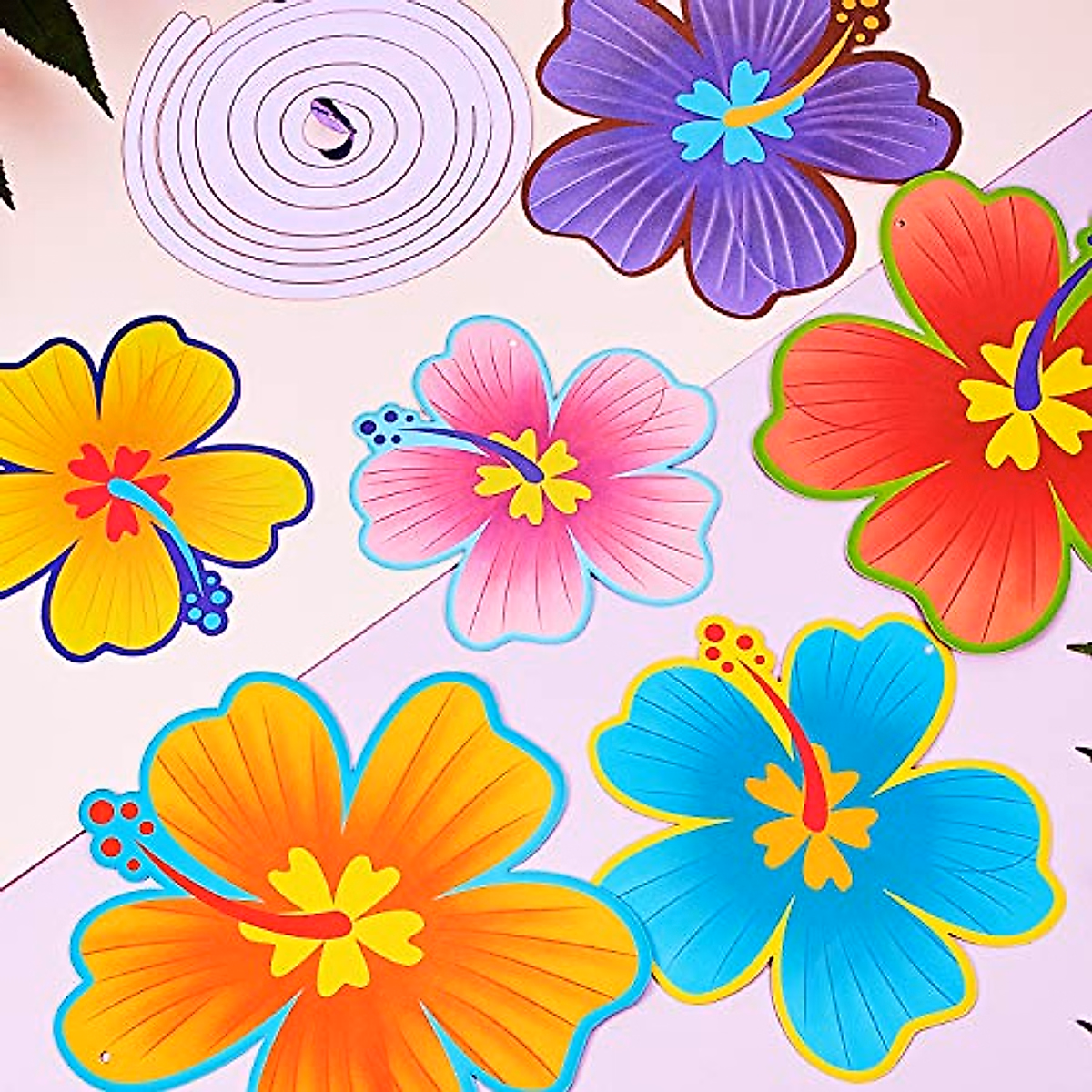 WILLBOND 40 Pieces Hawaiian Tropical Luau Party Hanging Swirls Hanging Hibiscus Swirls Flower Foil Swirl Decorations Ceiling Decorations for Summer Tropical Hawaiian Theme Party Decoration Supplies