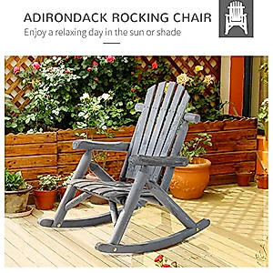 Outsunny Outdoor Wooden Rocking Chair, Rustic Adirondack Rocker with Slatted Seat, High Backrest, Armrests for Patio, Garden, and Porch, Small, Gray
