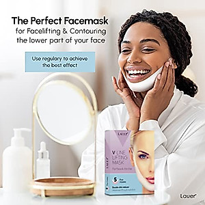 V Shaped Slimming Face Mask Double Chin Reducer V Line Lifting Belt Neck Lift Tape Face Patch For Firming and Tightening Skin Chin Up Slimming Strap Collagen Mask with Hyaluronic Acid Aloe Vera (5pcs)