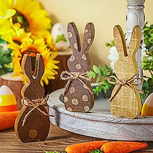 3 Pieces Easter Decorations for the Home Wooden Bunny Decor Sign Farmhouse Rabbit Tiered Tray Decor Easter Rabbit Table Decorations for Easter Party Desk Office Farmhouse Home, 5.91 Inch