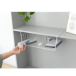 PENGKE Under Shelf Basket,4 Pack Wire Rack, Slides Under Shelves for Storage,Space Saving for Kitchen Counter Pantry Desk Bookshelf Cupboard, White