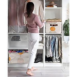 Modern Orange Cube Storage Organizer Bins with Handles,2-PC Collapsible Canvas Cloth Fabric Storage Basket,Abstract Middle Century Geometry Art Circle Books Kids' Toys Bin Boxes for Shelves