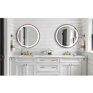 PetusHouse 32 inch Rose Gold LED Bathroom Mirror Circle Illuminated Wall Mounted Lighted Mirror Anti-Fog 3 Colors Change IP44 Dimmable Round LED Bathroom Mirror