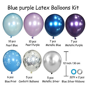 Purple and Blue Party Balloons Kit, 50pcs Blue Silver Purple Balloons 12 Inch Snow Balloons for Girls Theme Party Supplies Ice Snow Theme Birthday Baby Shower Winter Party Decorations