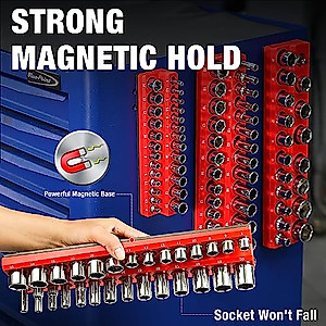 ALOANES 52-Slot Magnetic Socket Organizer, 2PC Socket Holder Kit, 1/4-inch Drive Premium Socket Tray Holders,for Standard and Deep Metric SAE Sockets, Heavy Duty Tools Organizer(Red&Blue)