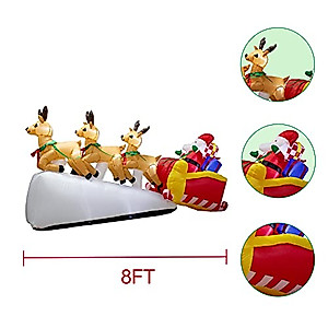 luxfcup 9FT Long Christmas Inflatable Santa Reindeer Decoration for Outdoor Yard Santa Sleigh Inflatable Outdoor Decorations with LED Lights Christmas Blow Up 3 Deers with Sleigh Decor