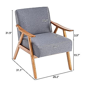 VINGLI Grey Accent Chairs Set of 2, Retro Mid Century Lounge Chairs for Living Room, Sturdy Upholstered Solid Wood Boho Farmhouse Armchairs for Bedroom/Reception