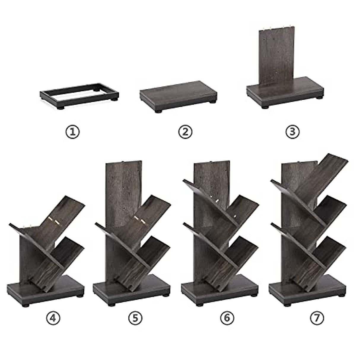 ruboka 4-Shelf Tree Bookshelf, 24.1-Inch Retro Floor Standing Bookcase Display for CDs/Magazine/Books, Small Bookshelf for Bedroom, Living Room, Office,Balcony, Gray Storage Shelves DESK52A