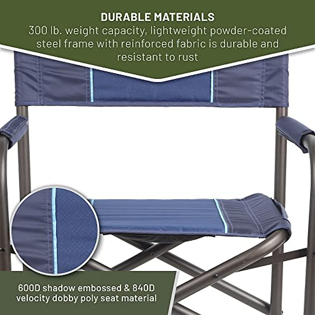 TIMBER RIDGE Heavy Duty Collapsible Camping Adults Foldable Portable Lounge Chair for Outdoor, Lawn, Picnic, Fishing, Supports 300 lbs, Blue