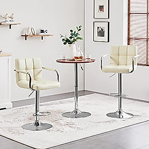 Yaheetech Tall Bar Stools Set of 2 Modern Square PU Leather Adjustable BarStools Counter Height Stools with Arms and Back Bar Chairs 360° Swivel Stool, Beige
