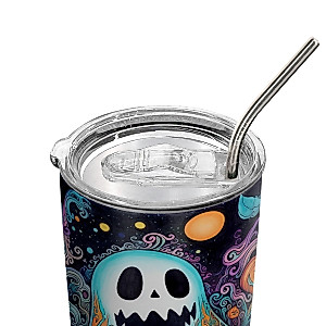ORCAE 20oz Halloween Pumpkin Ghost Tumbler, Boo Boo Ghost, Trick or Treat, Halloween Gifts, Coffee Thermos, Stainless Steel Double Wall Vacuum Insulated Coffee Mug, Travel Cup with Lid - D