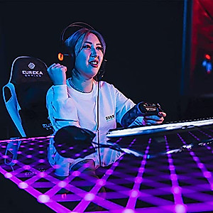 EUREKA ERGONOMIC RGB LED Gaming Desk, Music Sync Lights Up Tempered Glass Desktop, 43" GTG I43 Home Office Computer Table W Controller Rack 4 USB Charging Ports, APP Control