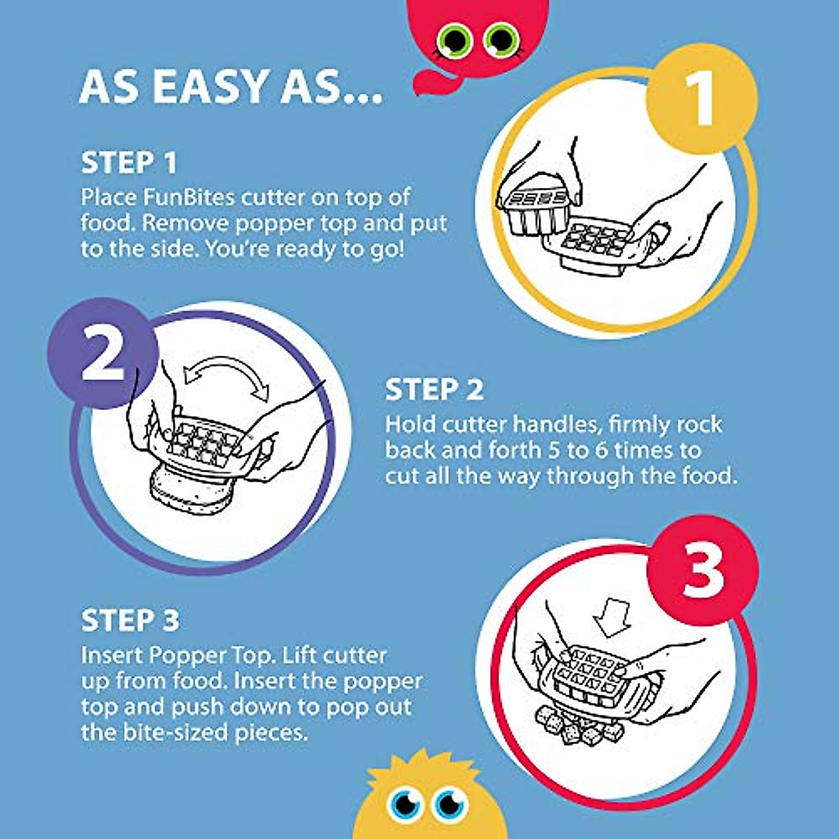 FunBites Set of 3 Food Cutters, Green Squares, Pink Hearts, Blue Triangles