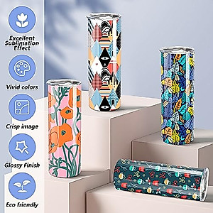 Griart 8 Pack 20 oz Sublimation Tumbler Blank Bulk Skinny Straight Hot & Cold Double Wall Insulated Tumbler with White Boxed,Lid,Plastic & Metal Straw,Rubber Bottom,Brush,Sublimation Paper,Shrink Wrap