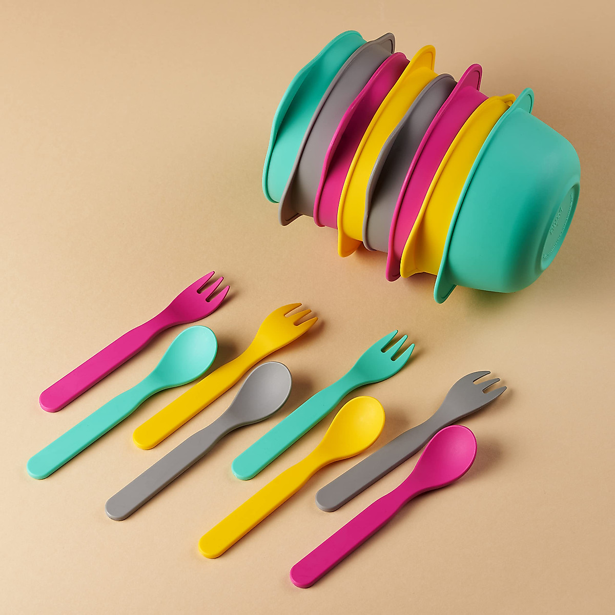 GET FRESH PLA Kids Spoons and Forks Set – 8-Pack Melamine Free Utensils for Kids & Toddlers – Biodegradable Childrens Cutlery Spoons and Forks – Reusable Microwave Safe PLA Kids Dinnerware