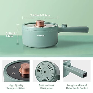 Hytric Electric Hot Pot, 1.5L Portable Nonstick Frying Pan for Sauté, Multifunction Electric Skillet for Stir Fry, Roast, Ramen Cooker with Dual Power Control for Dorm, Electric Saucepan, Green